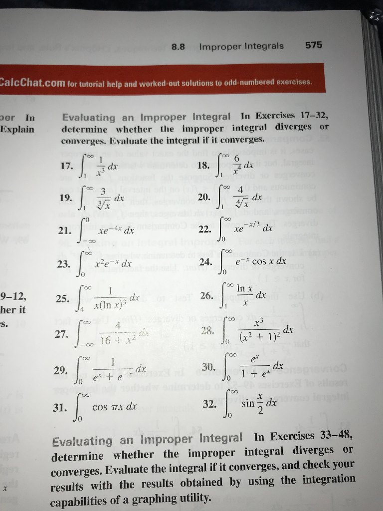Solved 8.8 Improper Integrals 575 alcChat.com for tutorial | Chegg.com