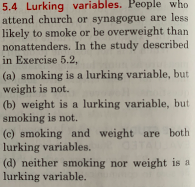 Solved 5.4 Lurking variables. People who attend church or | Chegg.com