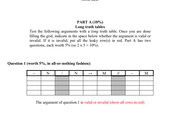 Solved PART A (10%) Long truth tables Test the following | Chegg.com