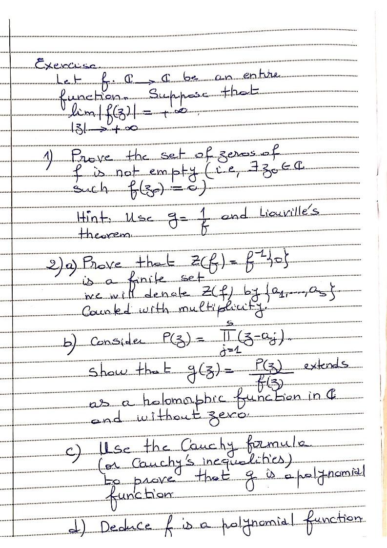 Solved C.xerncisis .. Lent f:a→a∈can entire function | Chegg.com