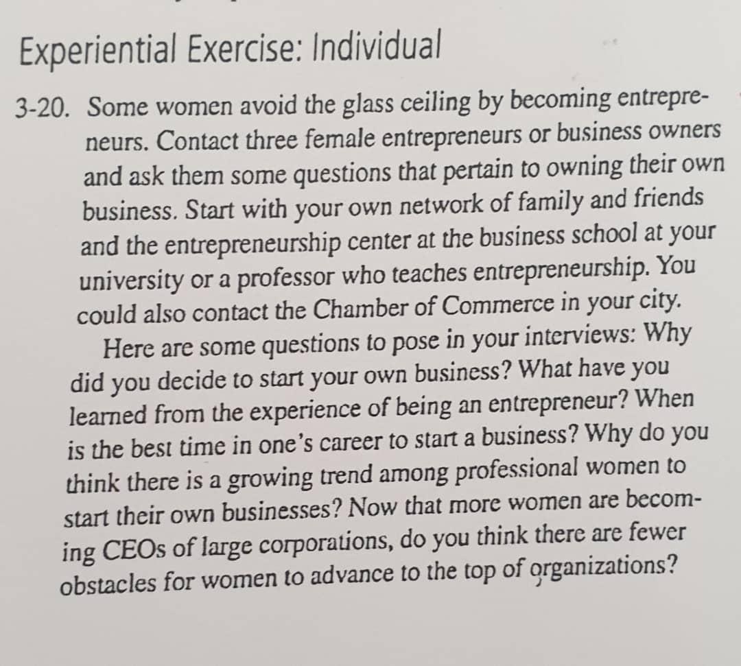Solved Experiential Exercise: Individual 3-20. Some women | Chegg.com