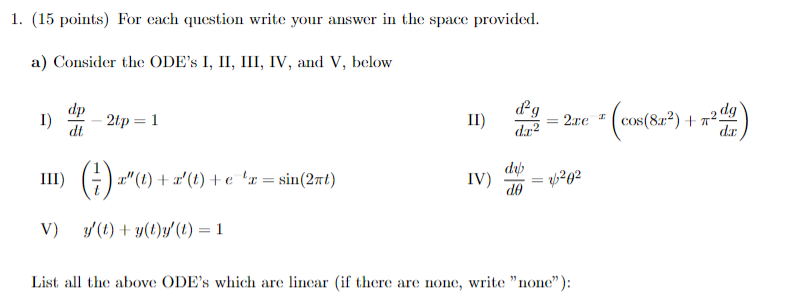 Solved (15 ﻿points) ﻿For each question write your answer in | Chegg.com