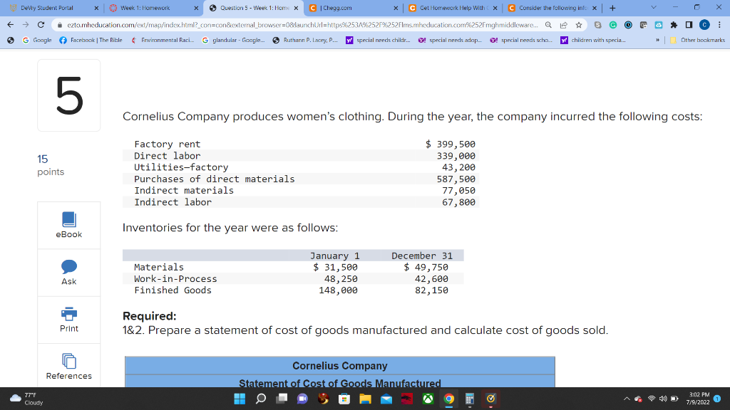 Solved f S DeVry Student Portal → C | Chegg.com