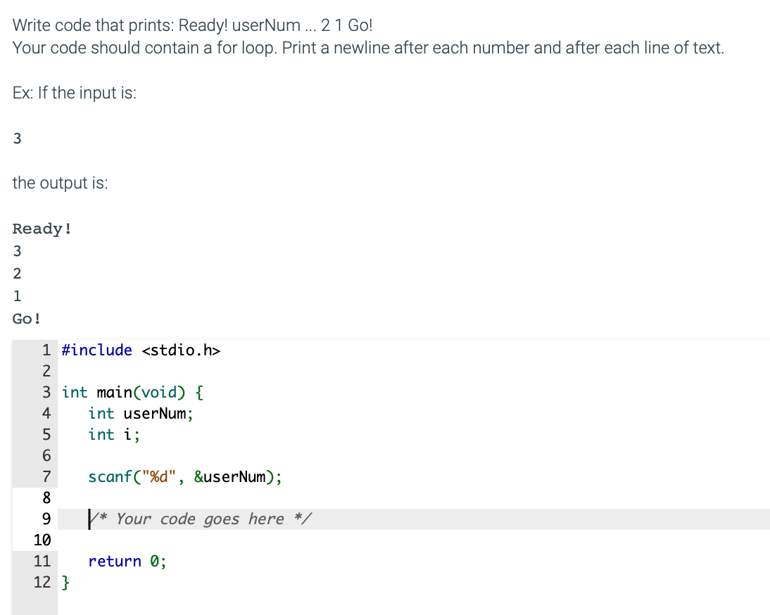 Write code that prints: Ready! userNum ... 2 1 | Chegg.com