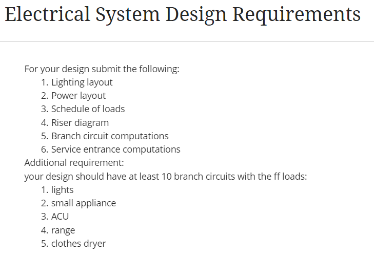 Solved Electrical System Design Requirements For your design | Chegg.com