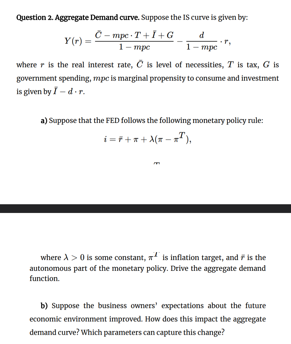 Solved Question 2. Aggregate Demand curve. Suppose the IS | Chegg.com