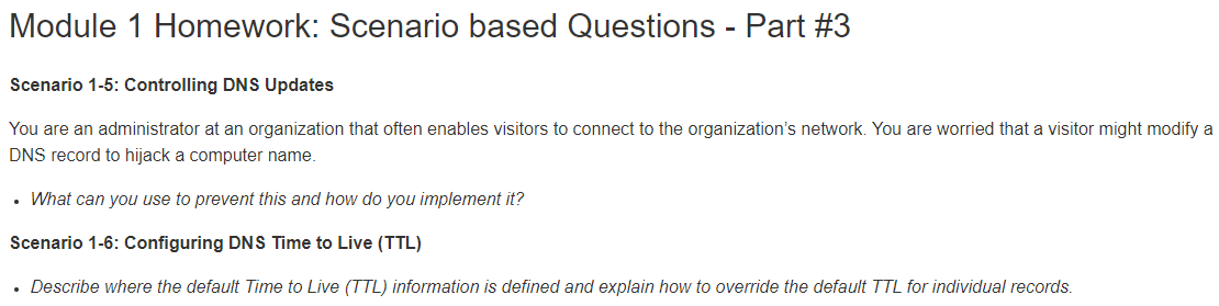 Solved Module 1 Homework: Scenario based Questions - Part #1 | Chegg.com