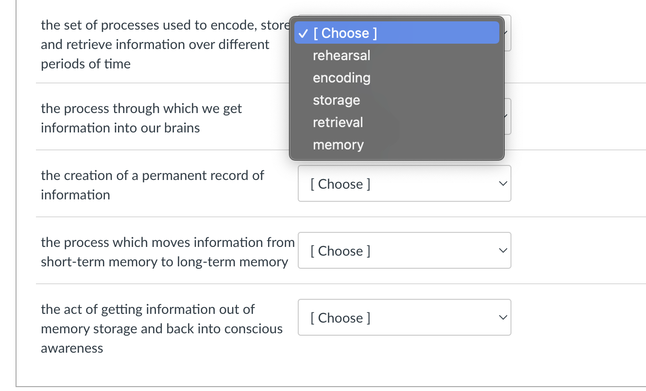 Solved the set of processes used to encode, store and | Chegg.com