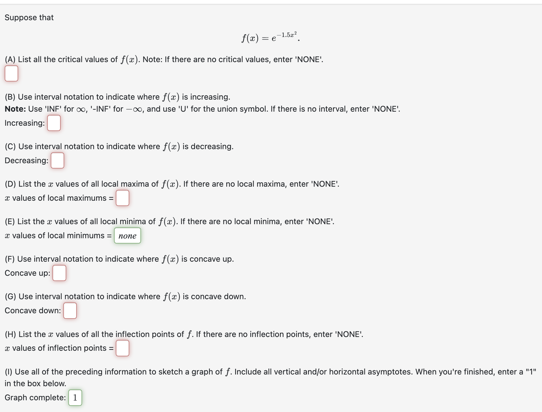 Solved Suppose thatf(x)=e-1.5x2(A) ﻿List all the critical | Chegg.com