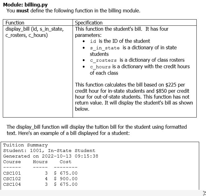 Solved Module: billing.py You must define the following | Chegg.com