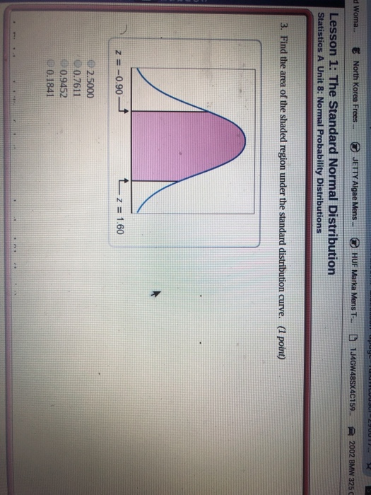 Solved The Standard Normal Distribution Quiz Keara Savage is | Chegg.com
