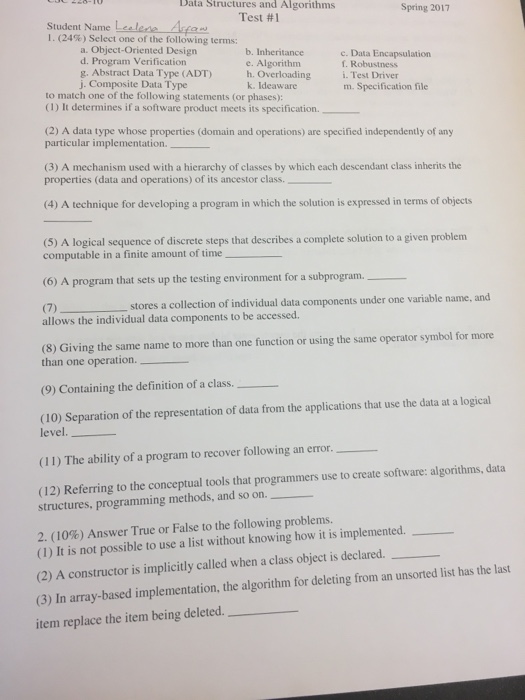 Solved Select one of the following terms: a. Object | Chegg.com