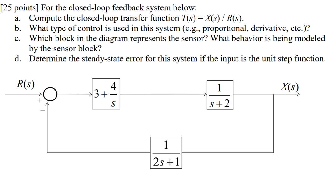 Solved [25 points] For the closed-loop feedback system | Chegg.com