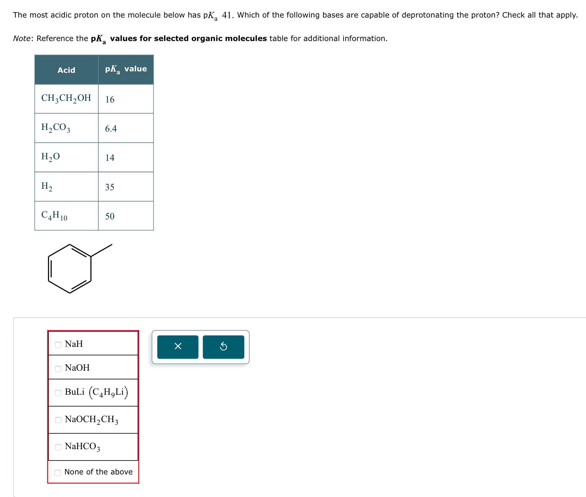 Solved The most acidic proton on the molecule below has | Chegg.com