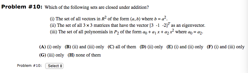 Solved Problem #10: Which of the following sets are closed | Chegg.com