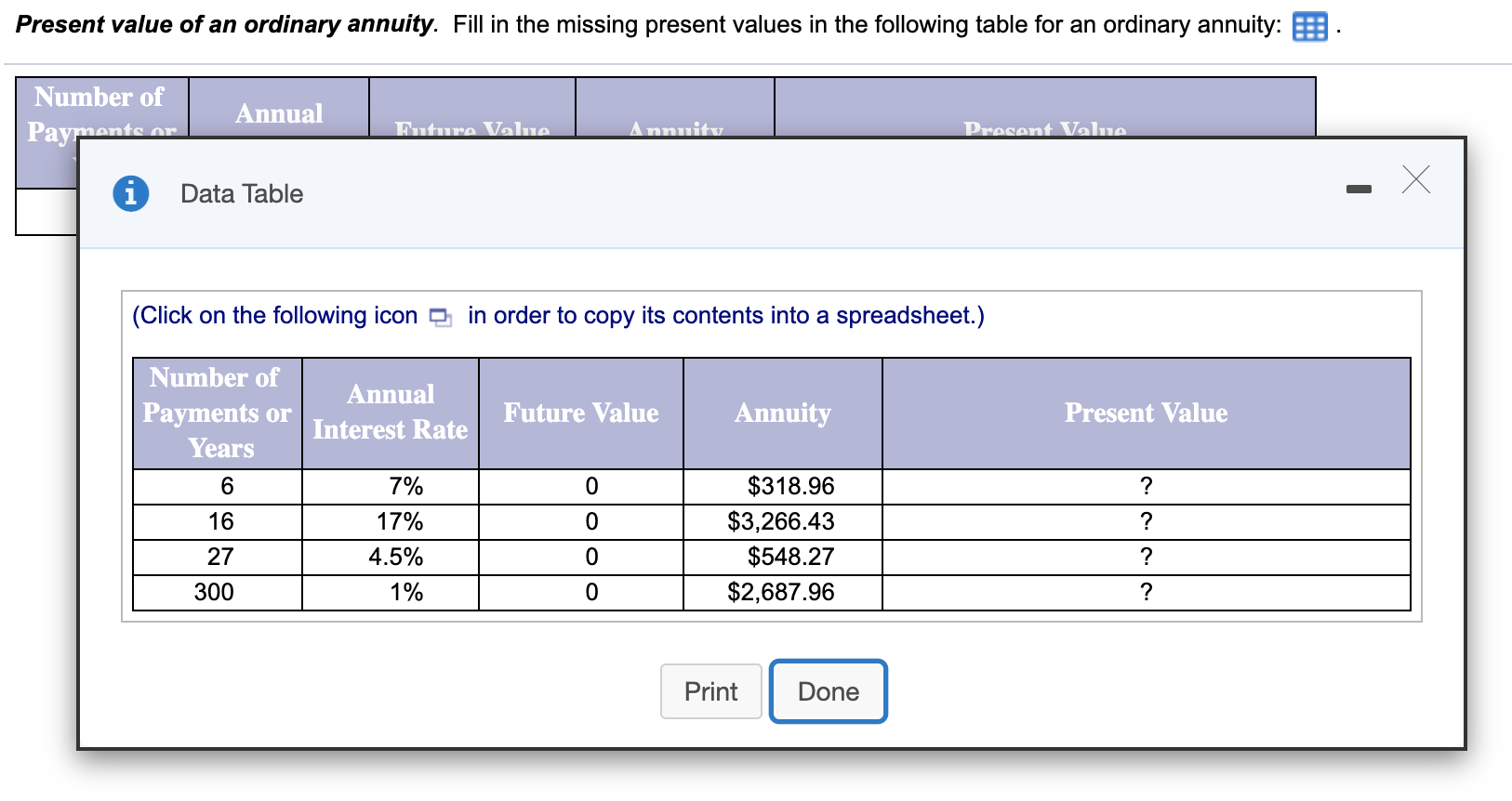 Solved Present value of an ordinary annuity. Fill in the | Chegg.com
