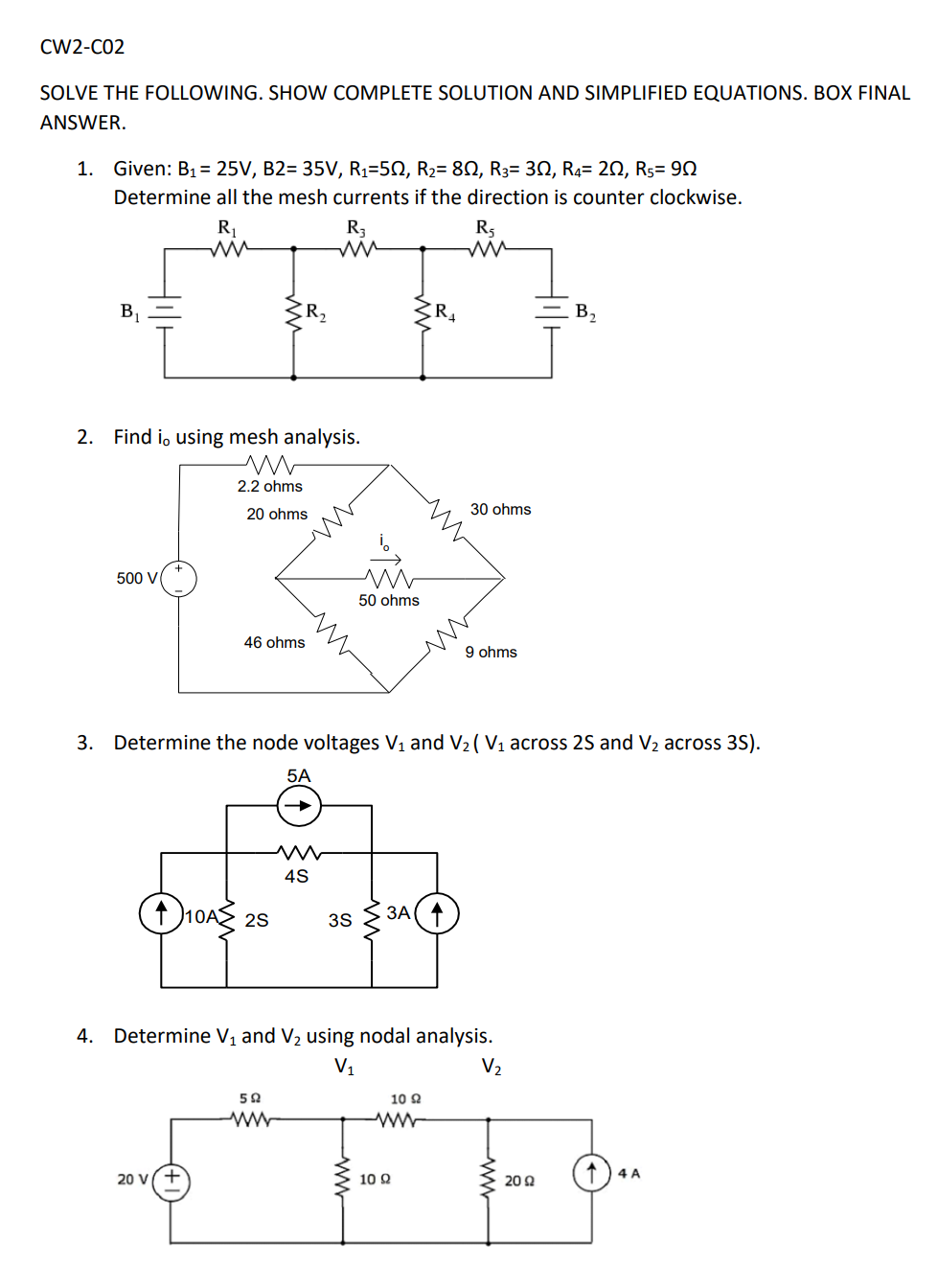 Solved CW2-CO2 SOLVE THE FOLLOWING. SHOW COMPLETE SOLUTION | Chegg.com