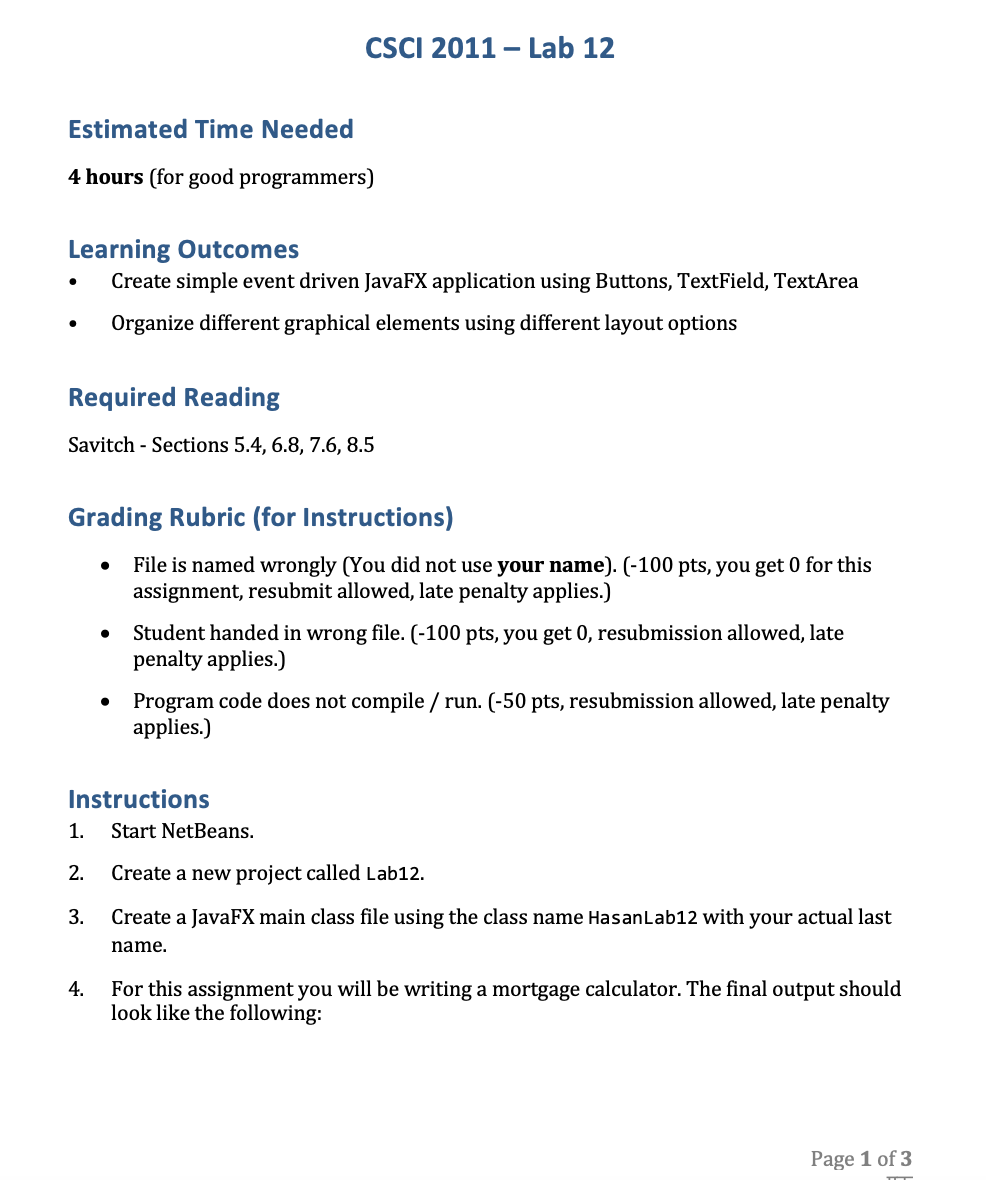 Solved CSCI 2011 - Lab 12 Estimated Time Needed 4 hours (for | Chegg.com
