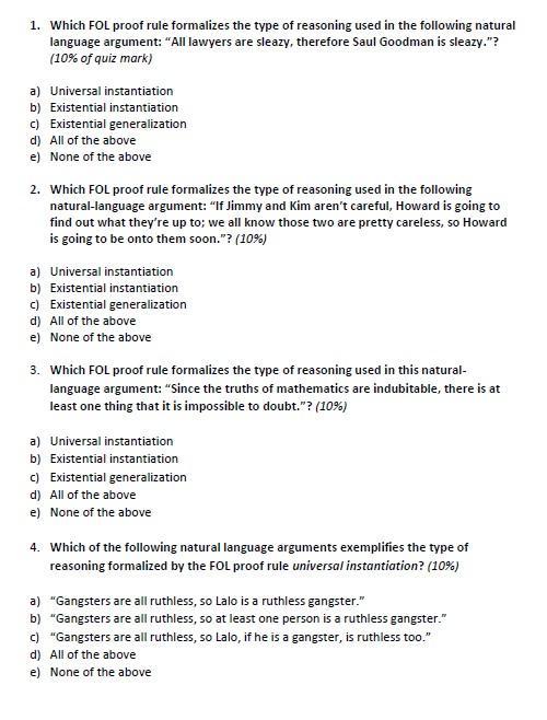 1. Which FOL proof rule formalizes the type of | Chegg.com