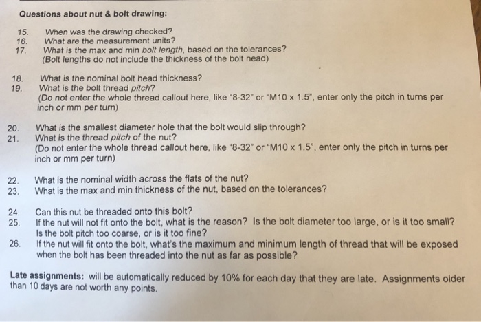 Solved Questions about nut & bolt drawing: 15. When was the | Chegg.com