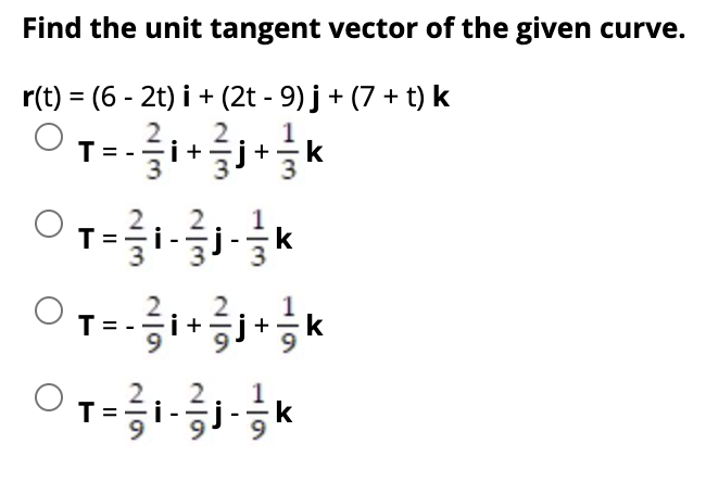 Solved Find the unit tangent vector of the given curve. | Chegg.com
