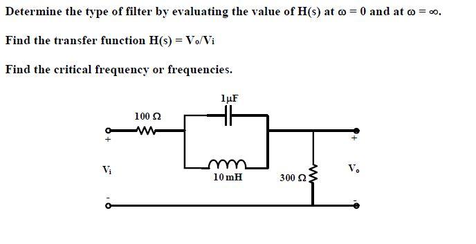 Solved Determine the type of filter by evaluating the value | Chegg.com