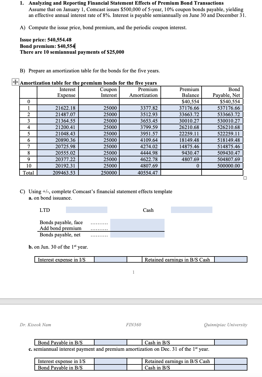 Solved 1. Analyzing and Reporting Financial Statement | Chegg.com