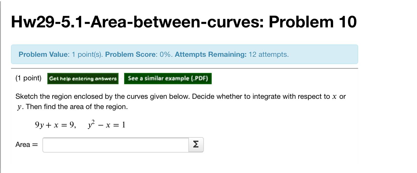 Solved Hw29-5.1-Area-between-curves: Problem 10 Problem | Chegg.com