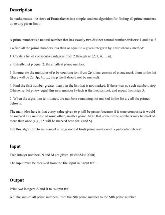 Solved Description In mathematics, the sieve of Eratosthenes | Chegg.com