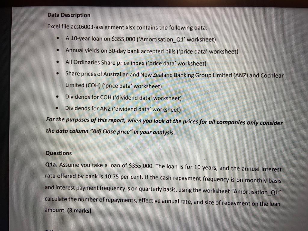 Data Description Excel file acst6003-assignment.xlsx | Chegg.com