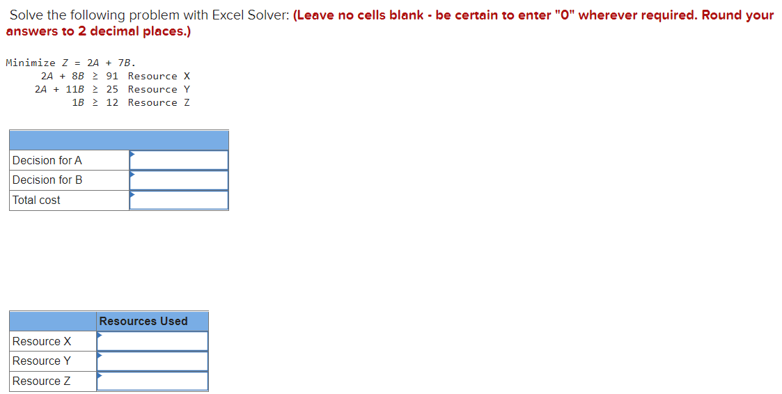 Solved Solve the following problem with Excel Solver: (Leave | Chegg.com