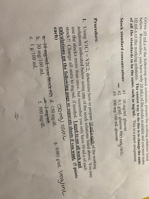 Solved Given 10 mLs of the following stock solutions, | Chegg.com