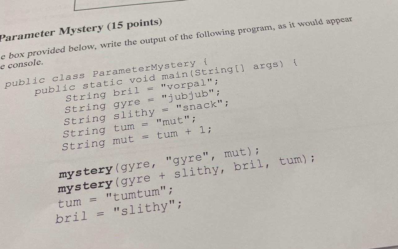 Parameter Mystery (15 points) e box provided below, | Chegg.com