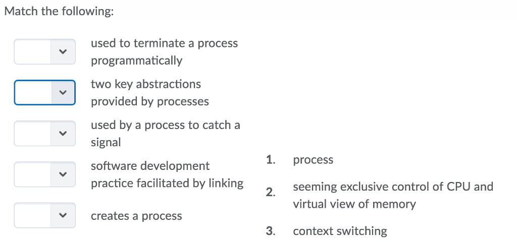 Solved Match the following: used to terminate a process | Chegg.com