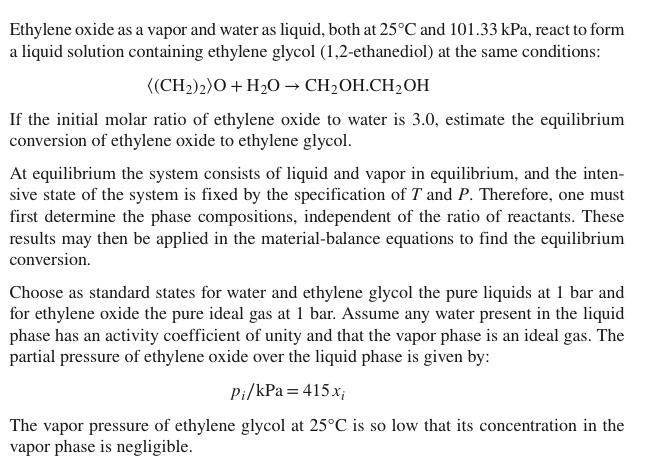 Solved Ethylene oxide as a vapor and water as liquid, both | Chegg.com