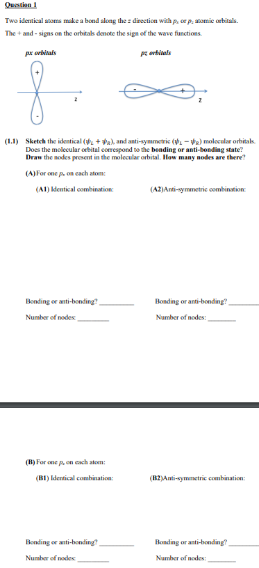 Solved Question 1Two identical atoms make a bond along the z | Chegg.com