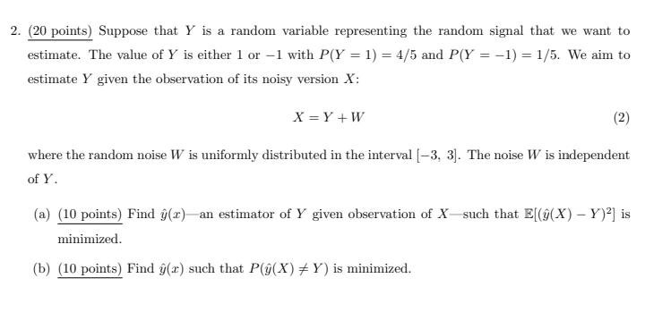 Solved (20 ﻿points) ﻿Suppose that Y ﻿is a random variable | Chegg.com