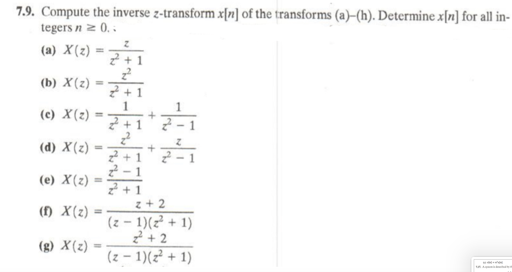 Solved 7.9. Compute the inverse z-transform x[n] of the | Chegg.com