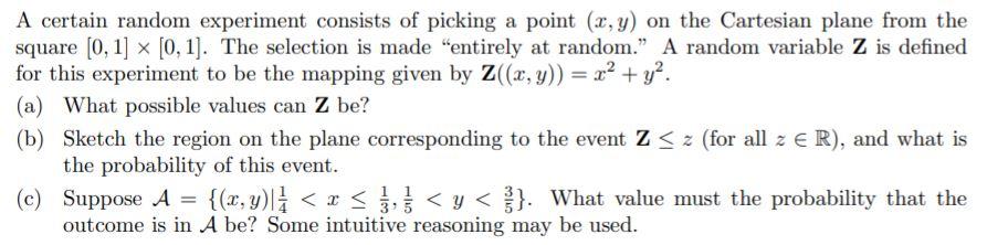 Solved A certain random experiment consists of picking a | Chegg.com
