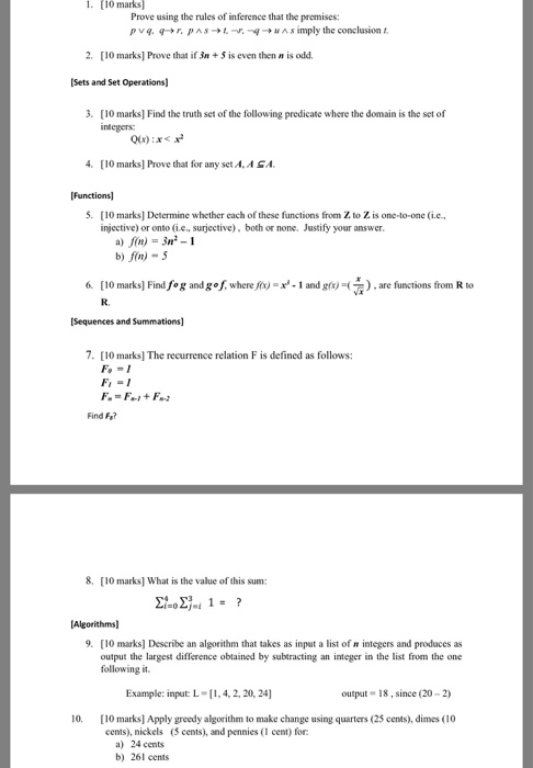 Solved [10 marks] Prove using the rules of inference that | Chegg.com