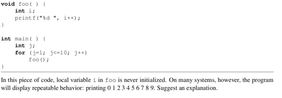 Solved void foo) int i; printf("%d ", i++); int main) int j | Chegg.com