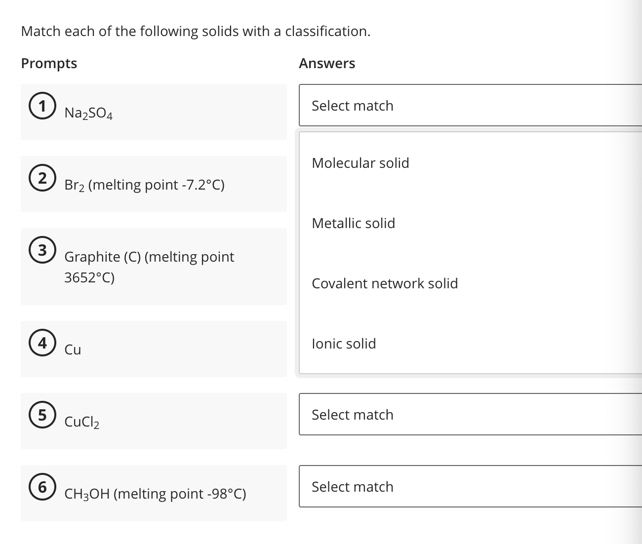 Solved Match each of ﻿the following solids with a | Chegg.com