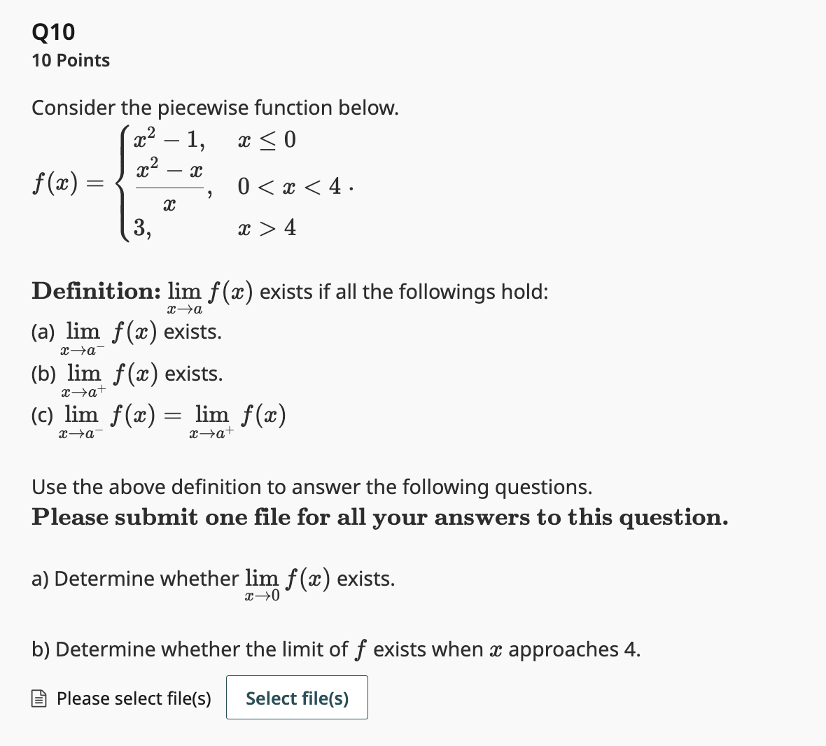 Solved 10 Points Consider the piecewise function below. | Chegg.com