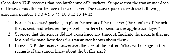 Consider a TCP receiver that has buffer size of 3 | Chegg.com