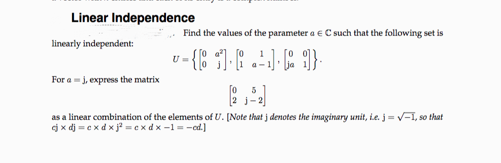 Solved Linear Independence Find the values of the parameter | Chegg.com
