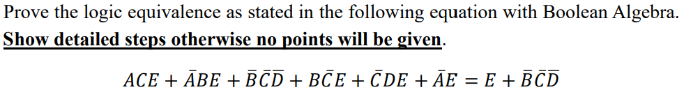 Solved Prove the logic equivalence as stated in the | Chegg.com