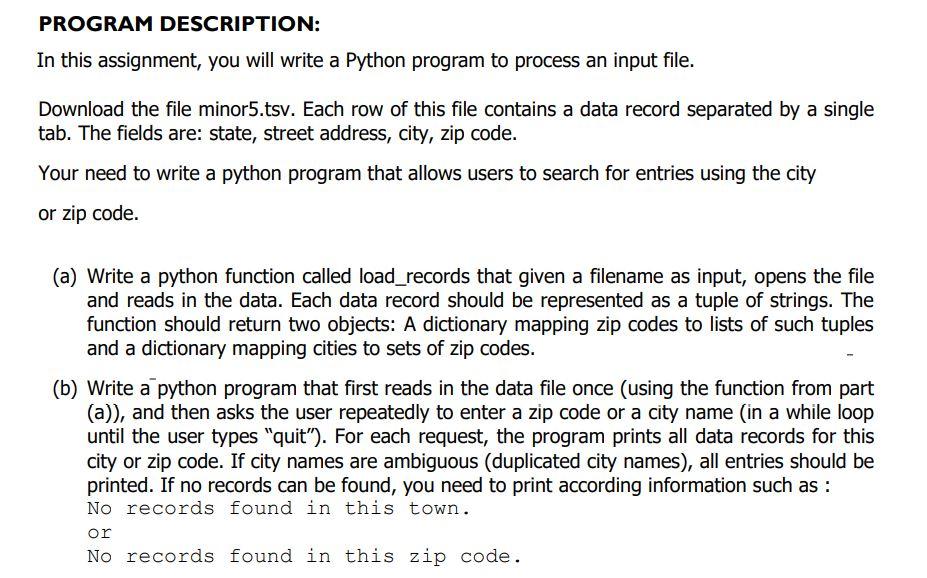 Solved PROGRAM DESCRIPTION: In this assignment, you will | Chegg.com