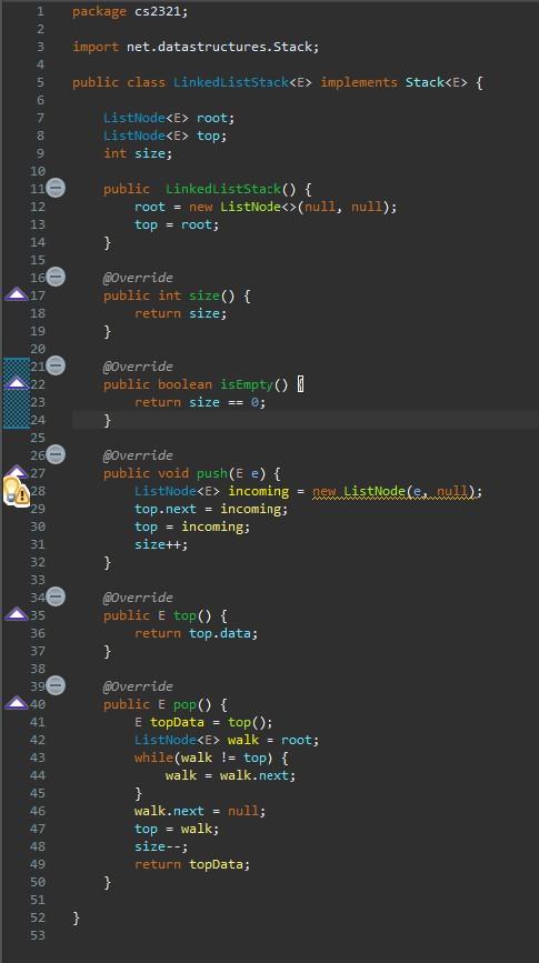 JAVA IMPLEMENTATION ERROR IN LINKED LIST STACK CLASS | Chegg.com
