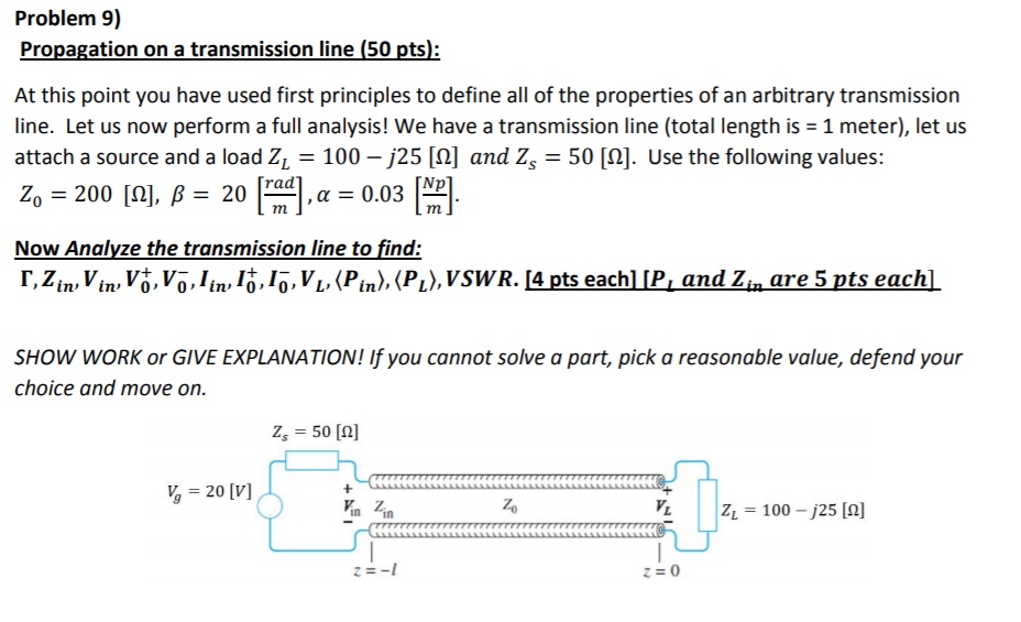Solved Problem 9) Propagation on a transmission line (50 | Chegg.com