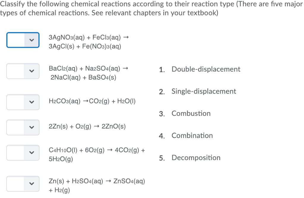 Solved Classify the following chemical reactions according | Chegg.com